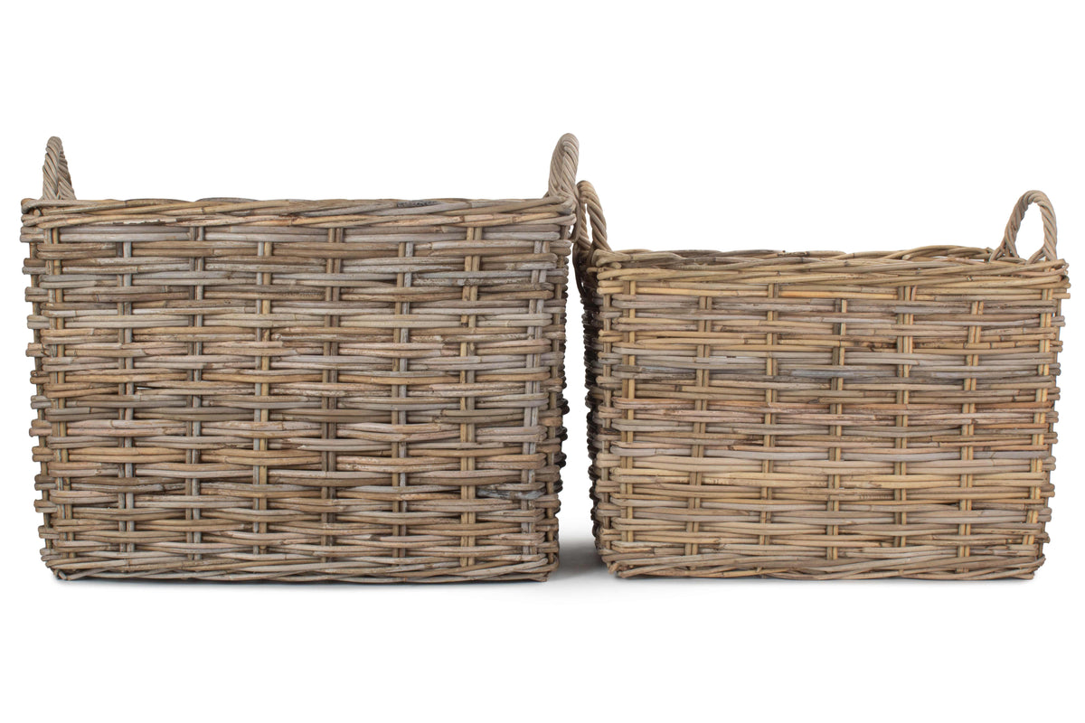 Rectangular Grey Rattan Hallway Log Basket Set 2 – Surefire Wood NI